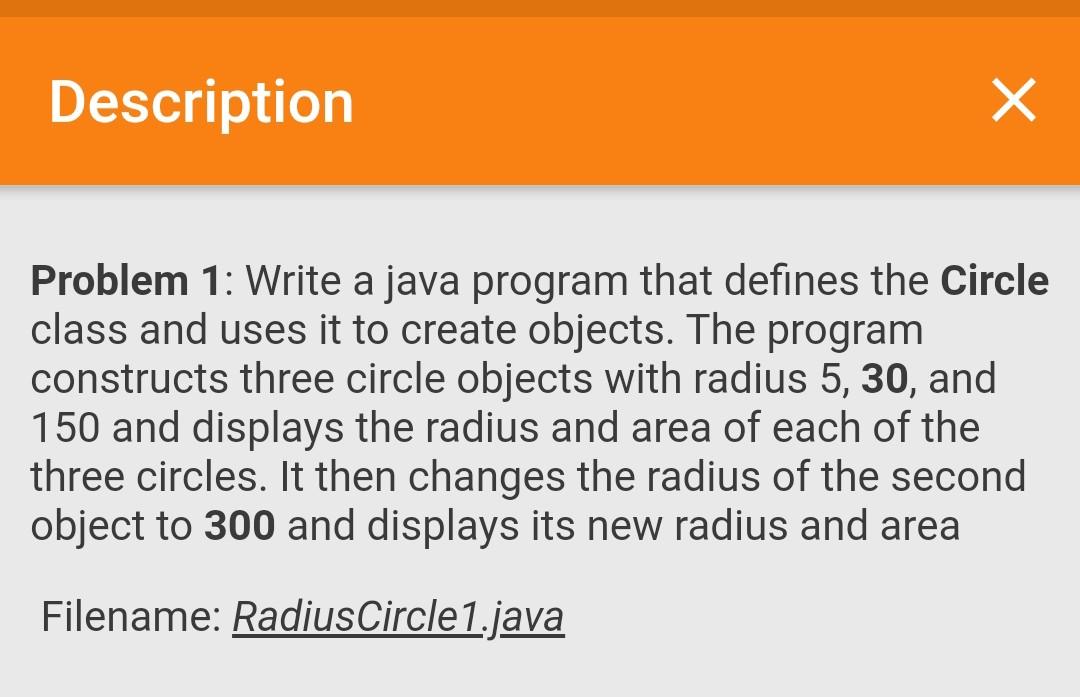 Solved Problem 1: Write a java program that defines the | Chegg.com