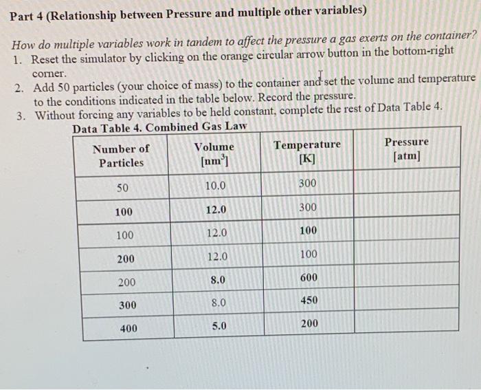 Procedure Part 1 (Pressure - Number of Gas Particles | Chegg.com