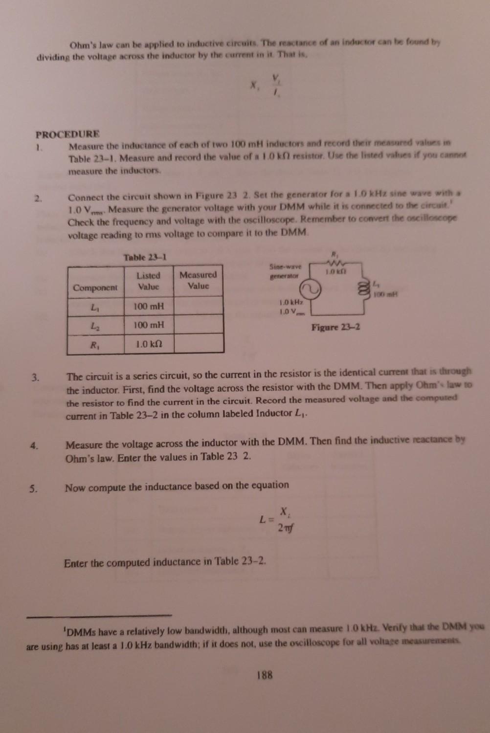 23 Inductive Reactance Name Date Class READING Text, | Chegg.com