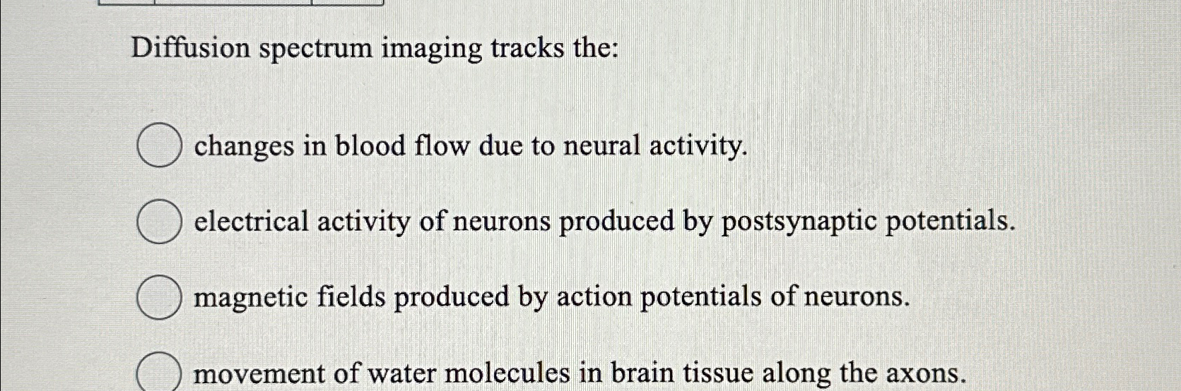 Solved Diffusion spectrum imaging tracks the:changes in | Chegg.com