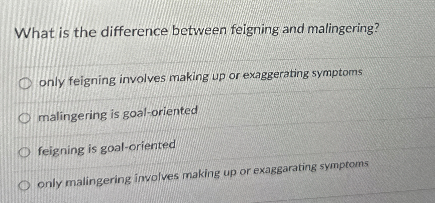 Solved What is the difference between feigning and | Chegg.com