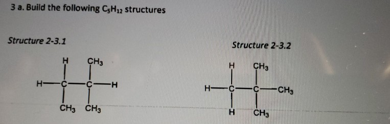 Solved 3 a. Build the following CsH12 Structures Structure | Chegg.com