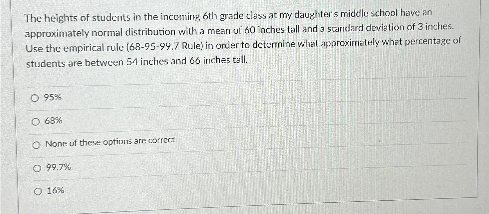 Solved The heights of students in the incoming 6th grade | Chegg.com