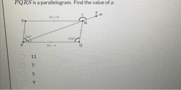 Solved PQRS is a parallelogram. Find the value of x. | Chegg.com