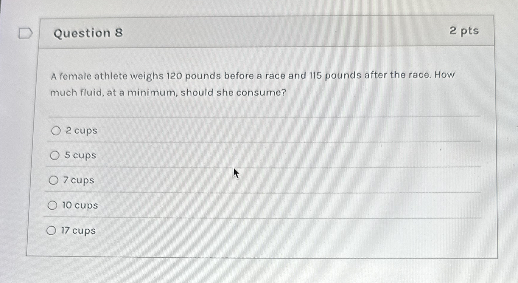 Solved Question 82 ﻿ptsA female athlete weighs 120 ﻿pounds | Chegg.com