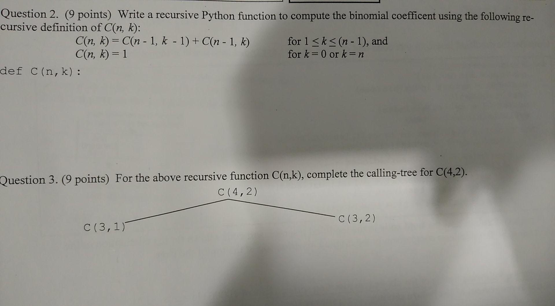 Solved A Question 2 9 Points Write A Recursive Python