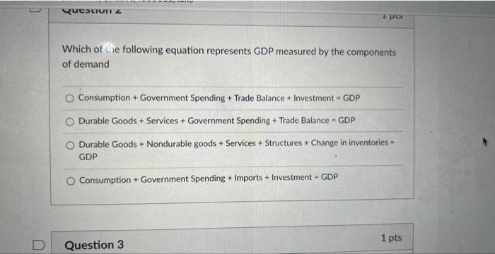 Solved Which of the following equation represents GDP | Chegg.com