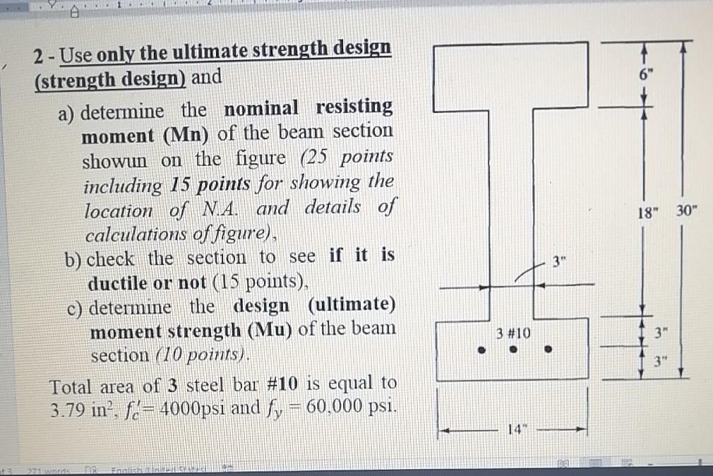 Solved 1 18" 30" , 2 - Use only the ultimate strength design | Chegg.com
