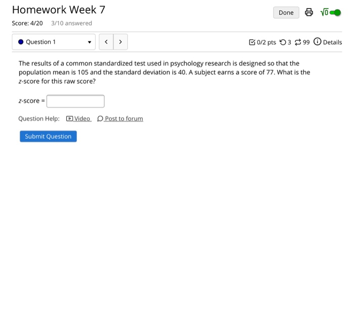 Solved Done Homework Week 7 Score: 4/20 3/10 answered 6 VOC | Chegg.com