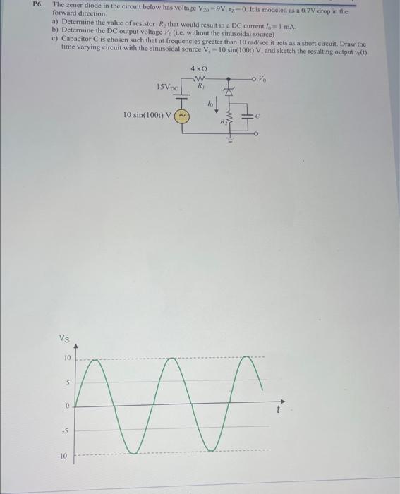 Solved P6. The zener diode in the circuit below has voltage | Chegg.com
