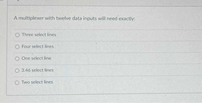 Solved A multiplexer with twelve data inputs will need | Chegg.com