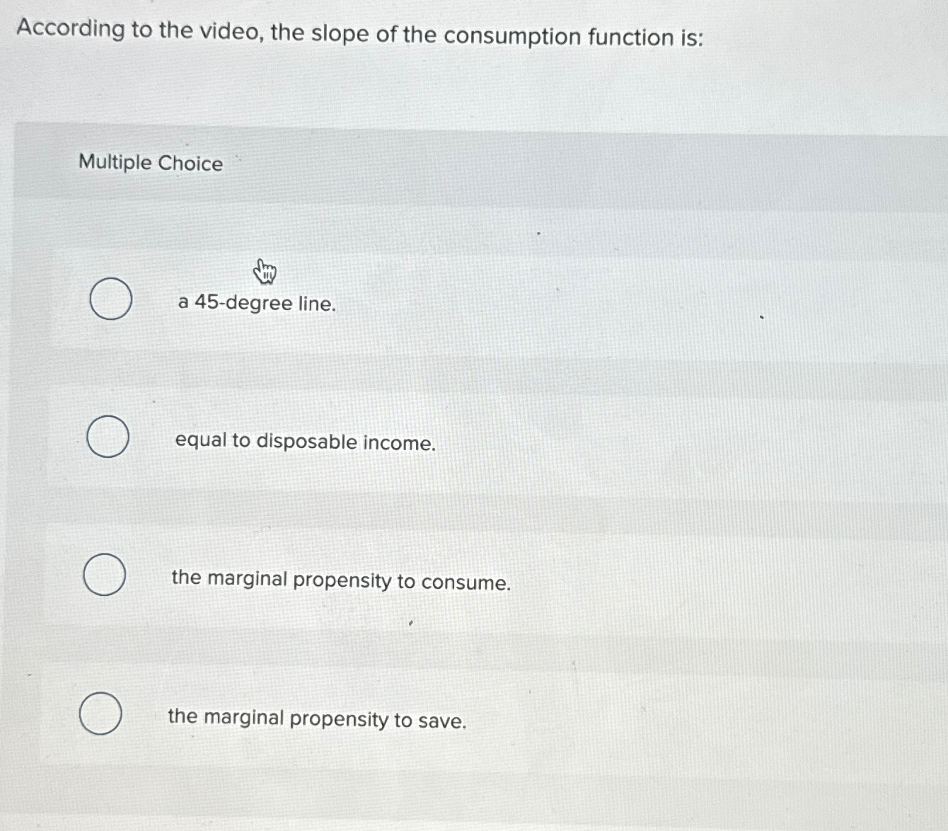 Solved According to the video, the slope of the consumption | Chegg.com