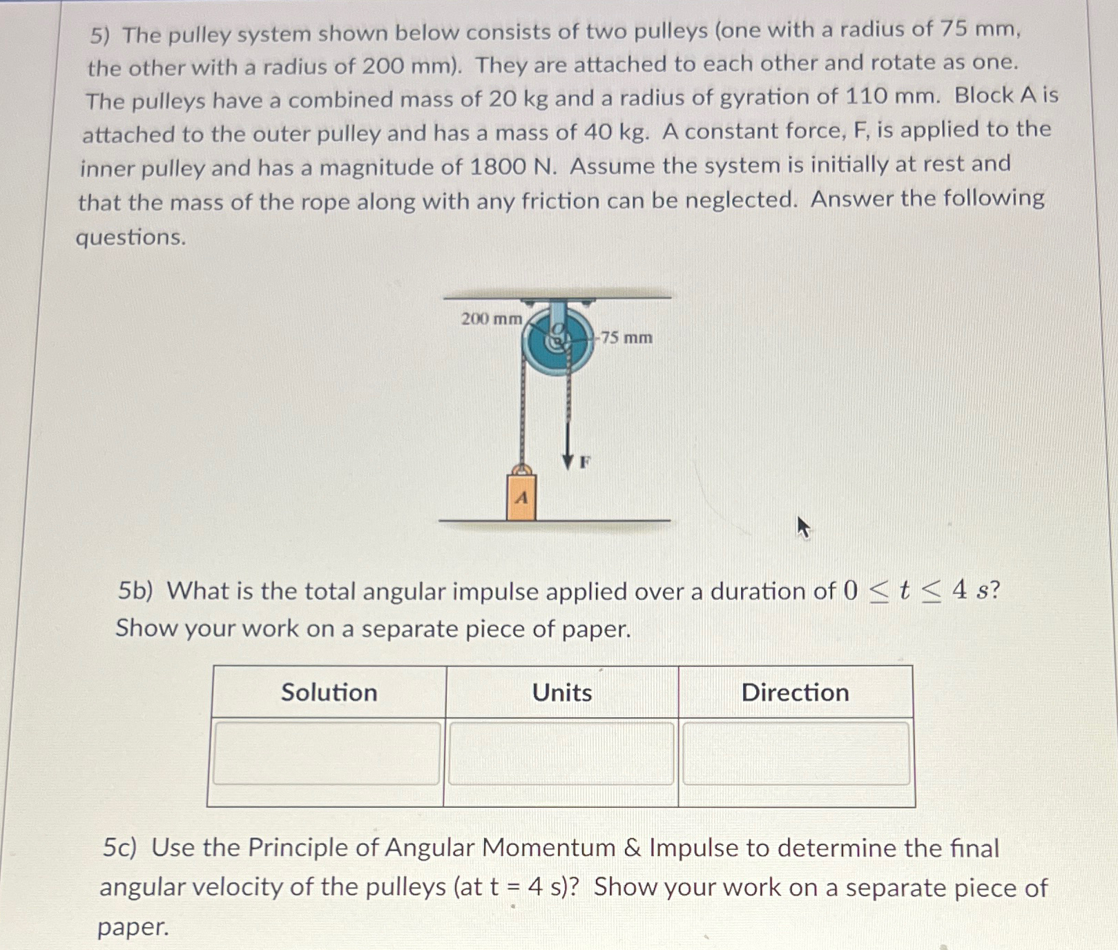 Solved The pulley system shown below consists of two pulleys | Chegg.com
