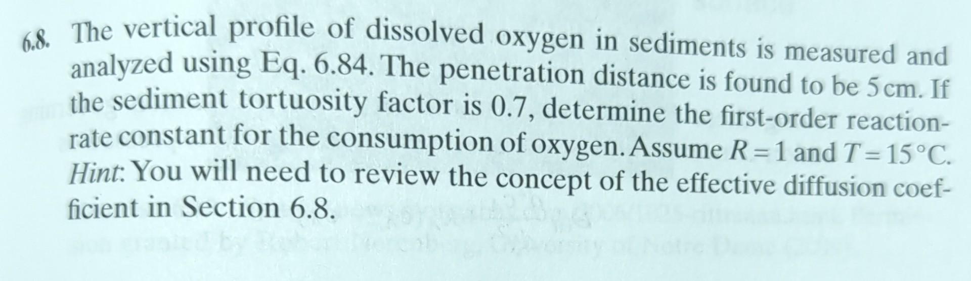 Solved 6.8. The vertical profile of dissolved oxygen in | Chegg.com