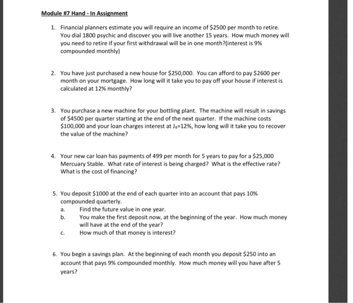 Solved Module #7 Hand - In Assignment 1. Financial planners | Chegg.com
