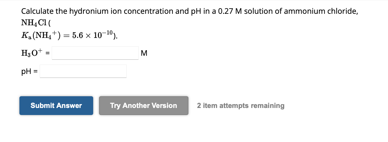 Solved Calculate the hydronium ion concentration and pH in a | Chegg.com