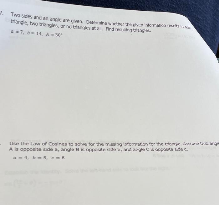 Solved Two sides and an angle are given. Determine whether | Chegg.com