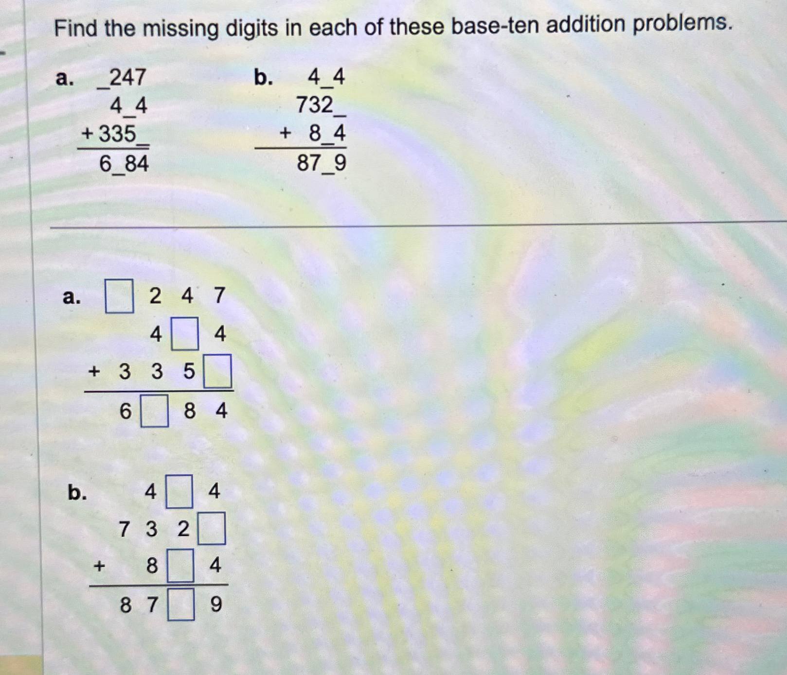Solved Find the missing digits in each of these base-ten | Chegg.com