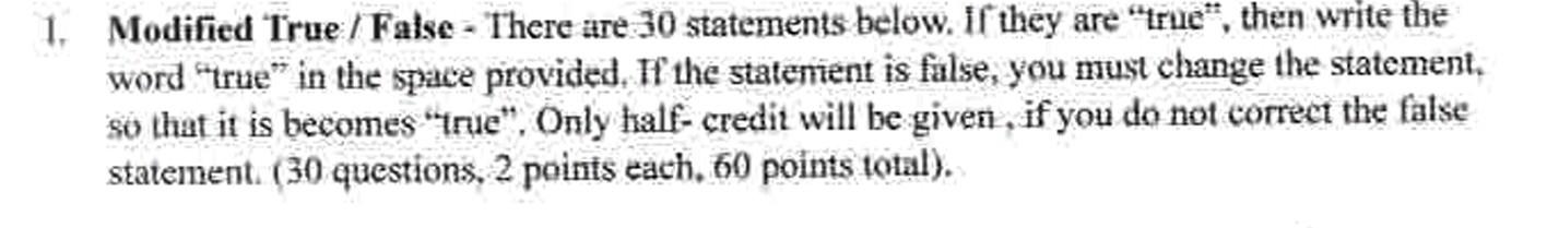Solved 1. Modified True/ False - There are 30 statements | Chegg.com