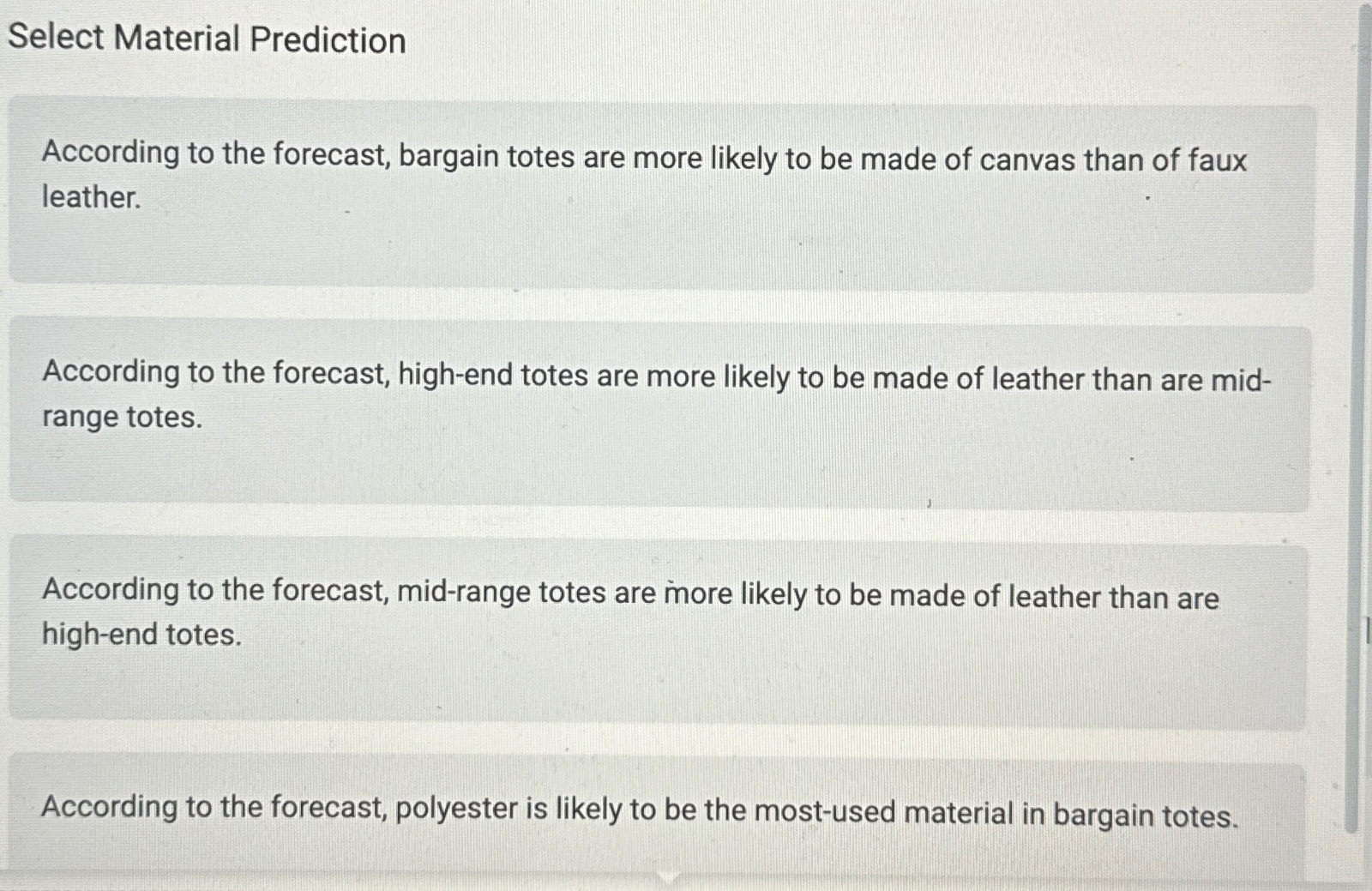 Solved Select Material PredictionAccording to the forecast, | Chegg.com