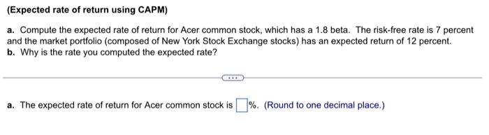 Solved (Expected rate of return using CAPM) a. Compute the | Chegg.com