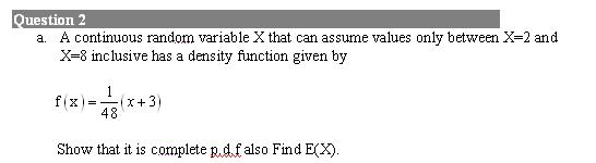 Solved A continuous random variable X that can assume values | Chegg.com