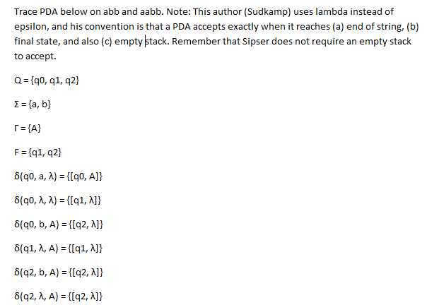 Solved Trace PDA below on abb and aabb. Note: This author | Chegg.com