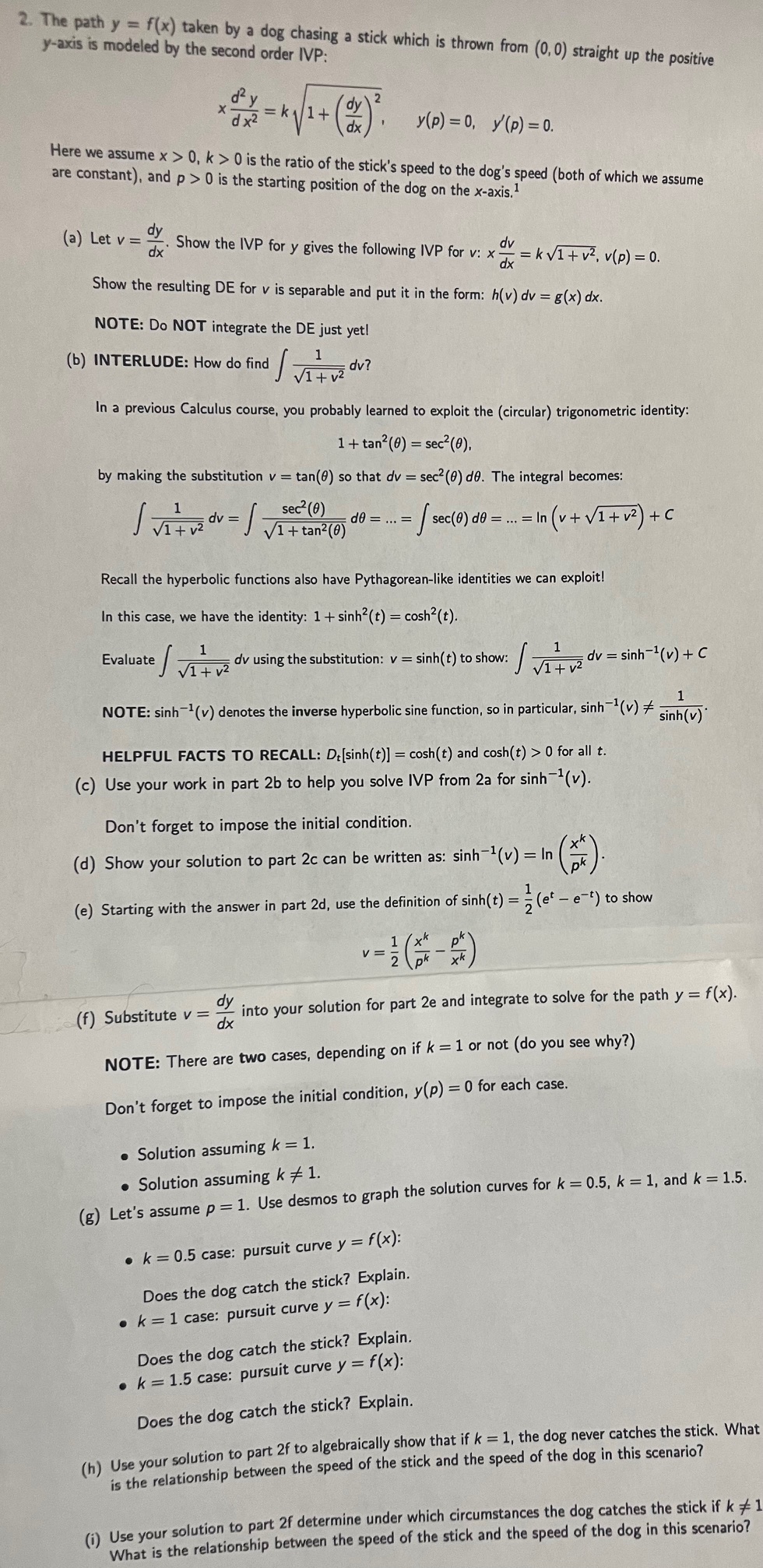 Solved The path y=f(x) ﻿taken by a dog chasing a stick which | Chegg.com