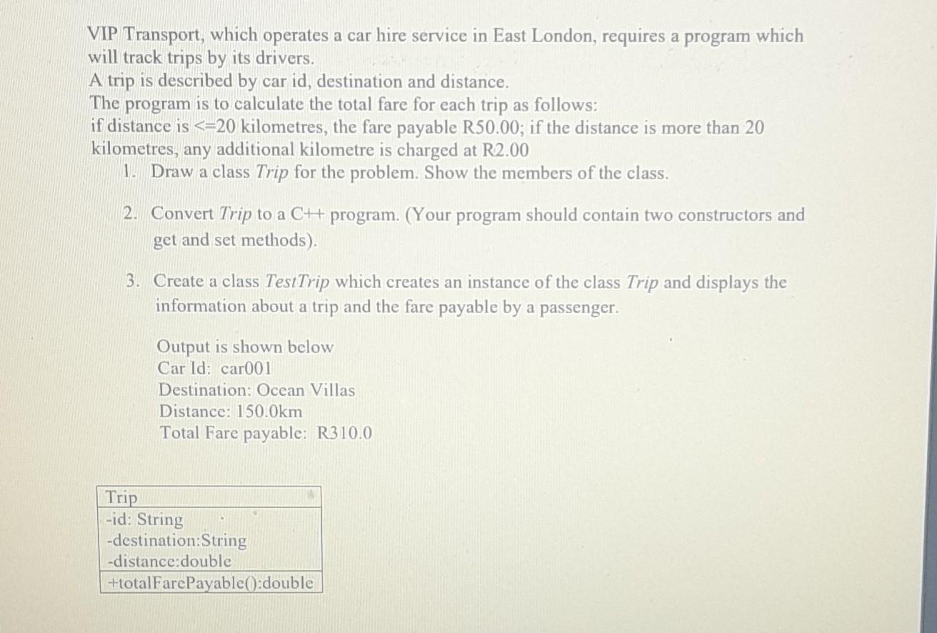 Solved VIP Transport, which operates a car hire service in | Chegg.com