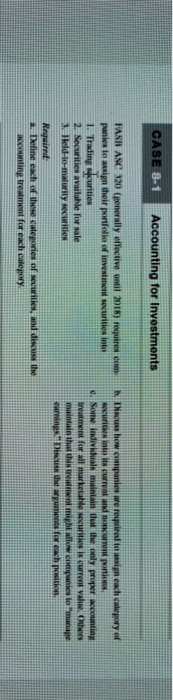 CASE 8-1 Accounting for Investments FASB ASC 320 | Chegg.com