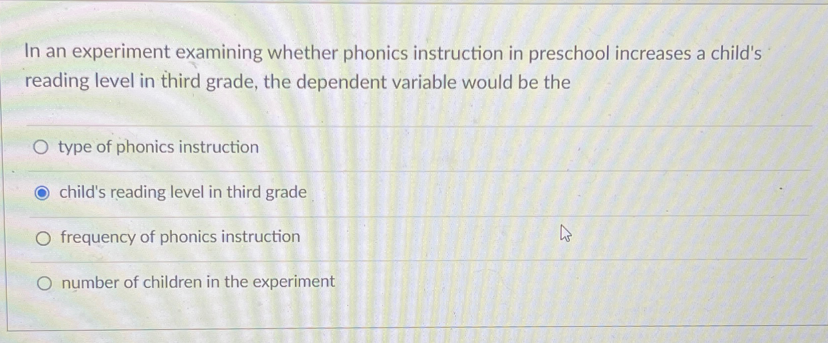 Solved In an experiment examining whether phonics | Chegg.com