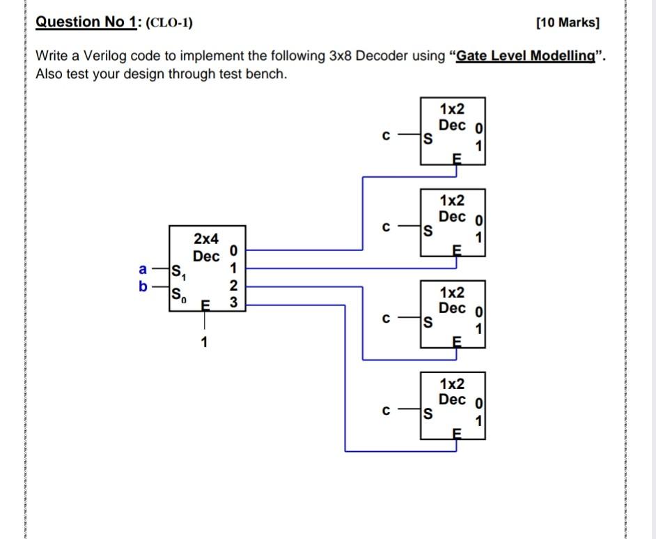 Solved Question No 1: (CLO-1) [10 Marks] Write a Verilog | Chegg.com