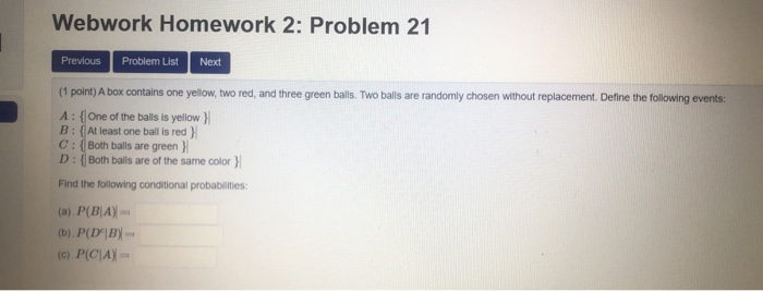 Solved Webwork Homework 2: Problem 21 Previous Problem List | Chegg.com