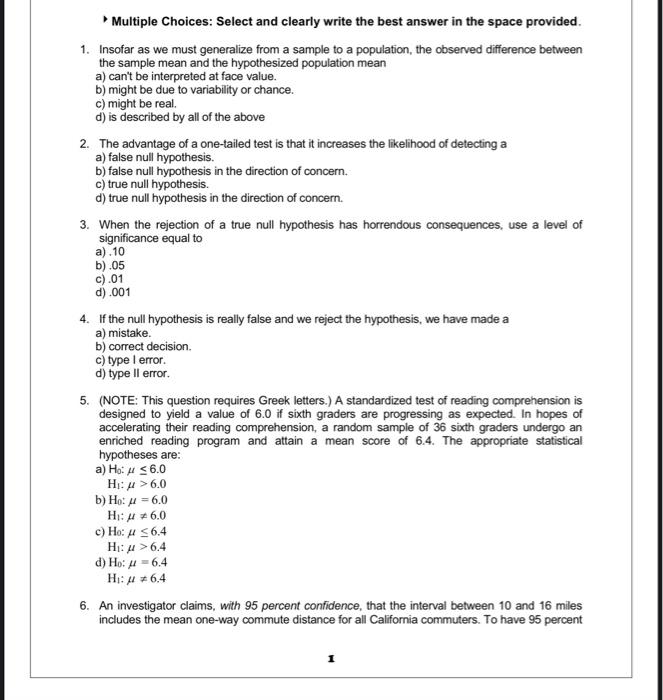Solved Multiple Choices: Select and clearly write the best | Chegg.com