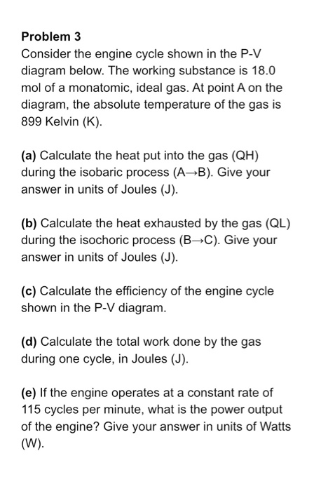 Solved Problem 3 Consider the engine cycle shown in the P-V | Chegg.com