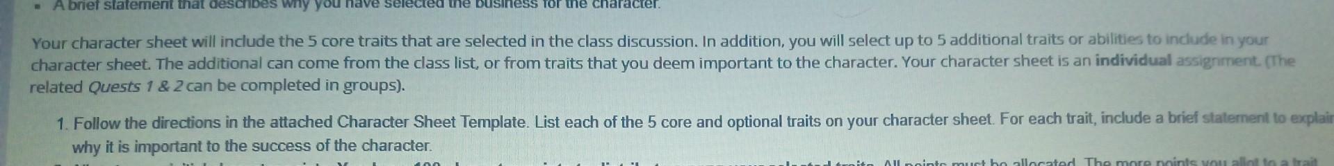 Solved Character Development (Expand this section as need | Chegg.com