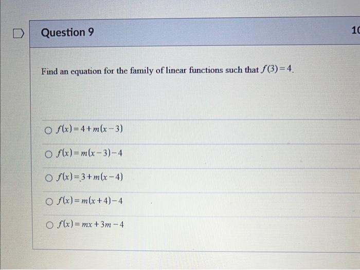 Solved Find an equation for the family of linear functions | Chegg.com