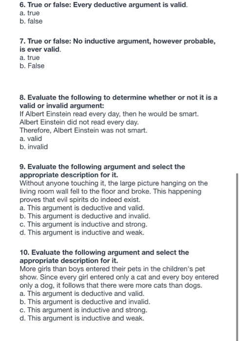 Solved Deductive Vs Inductive Argument Homework ions Chegg