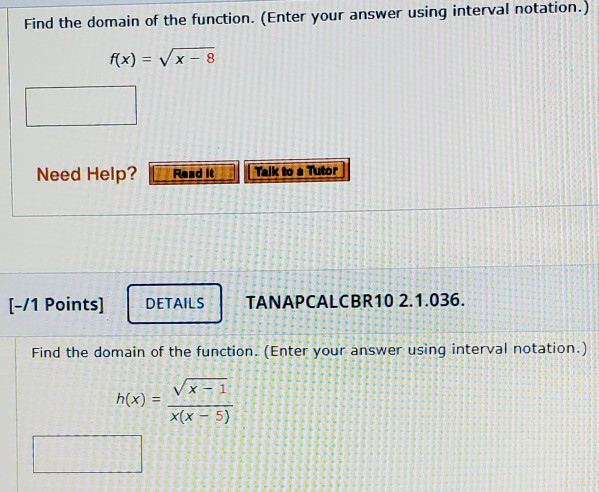 Solved Find the domain of the function. (Enter your answer | Chegg.com