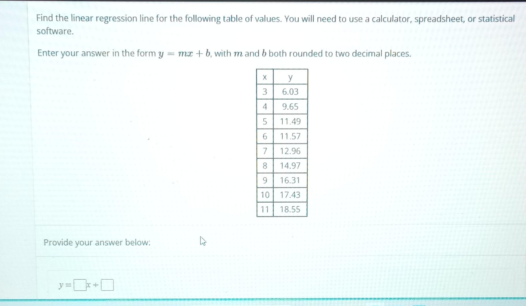 Solved Find the linear regression line for the following | Chegg.com