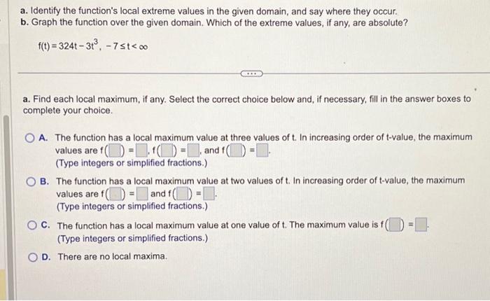 Solved a. Identify the function's local extreme values in | Chegg.com