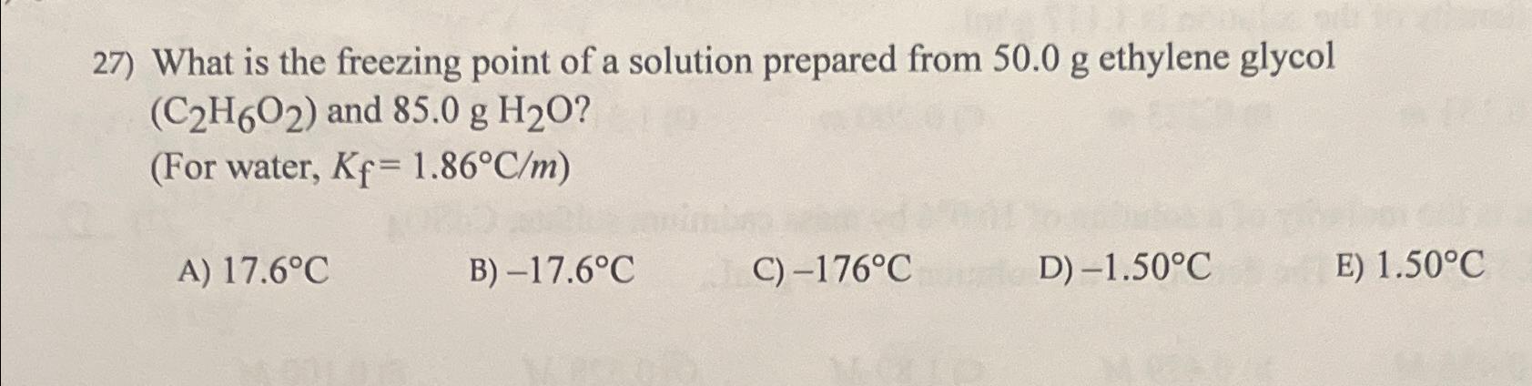 Solved What is the freezing point of a solution prepared | Chegg.com
