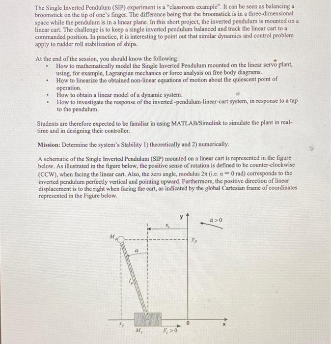 Solved The Single Inverted Pendulum (SIP) experiment is a | Chegg.com
