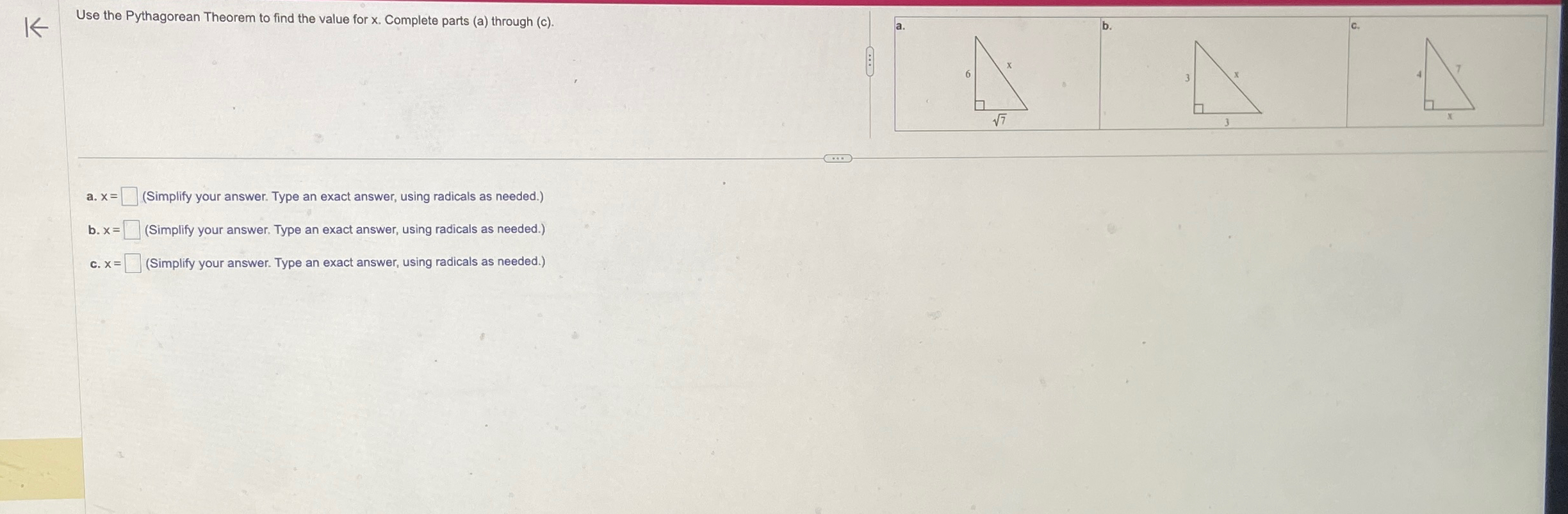 Solved Use the Pythagorean Theorem to find the value for x. | Chegg.com