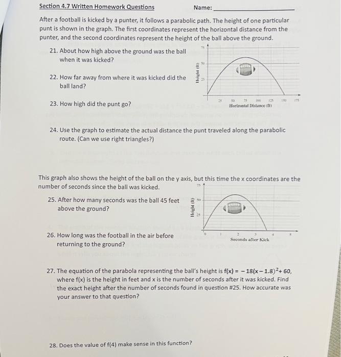 Solved After a football is kicked by a punter, it follows a | Chegg.com