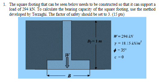 Solved The square footing that can be seen below needs to be | Chegg.com