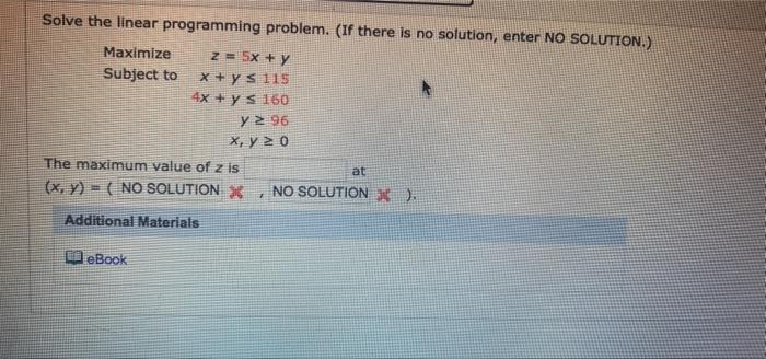 Solved Solve the linear programming problem. (If there is no | Chegg.com