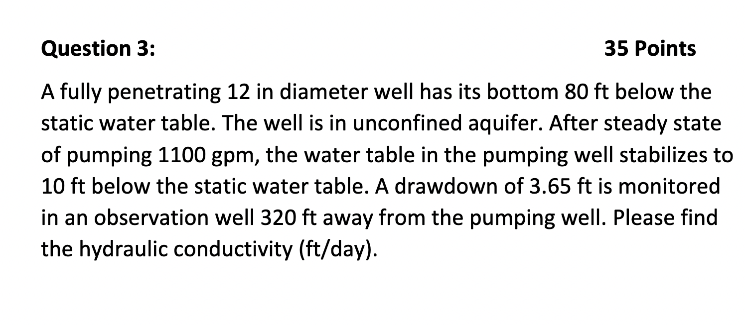 Solved Question 3:35 ﻿PointsA fully penetrating 12 ﻿in | Chegg.com