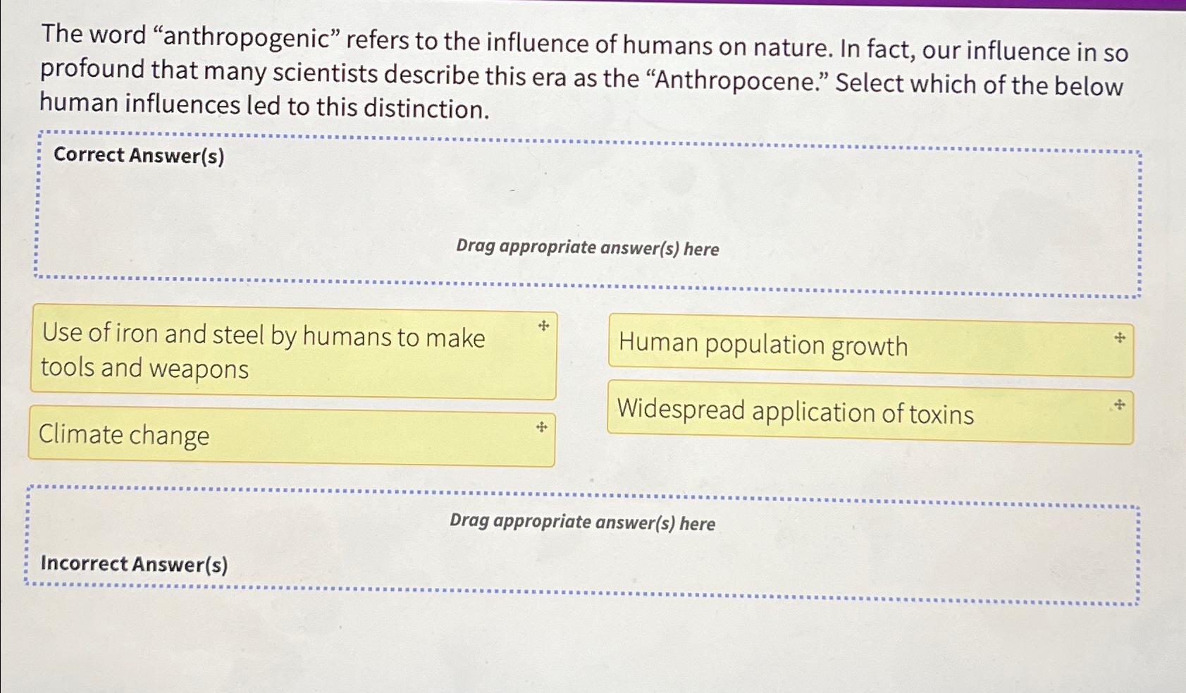 Solved The word "anthropogenic" refers to the influence of | Chegg.com