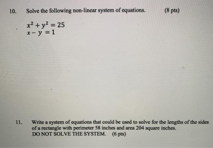 Solved 10. Solve the following non-linear system of | Chegg.com